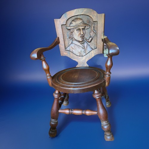 Antique George Arndt German Carved Man w/ Pipe Tavern Pub Chair Quarter ...