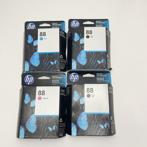 Lot HP C9386AN Cyan C9387AN Magenta And 2 Black Ink Cartridge # 88 Exp ...