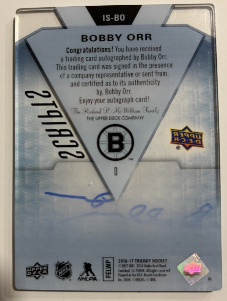 2016 UPPER DECK TRILOGY #IS-BO Bobby Orr ICE SCRIPTS AUTO | eBay