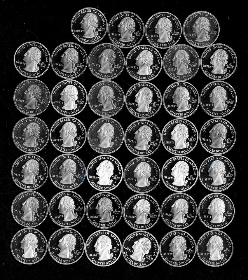 PROOF SILVER STATE QUARTER ROLL (2003-2009) 90% SILVER (40 COINS) LOT ...