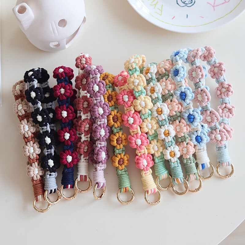 Boho Macrame Flower Keychain Wristlet Keychains Wrist Lanyard for Car ...