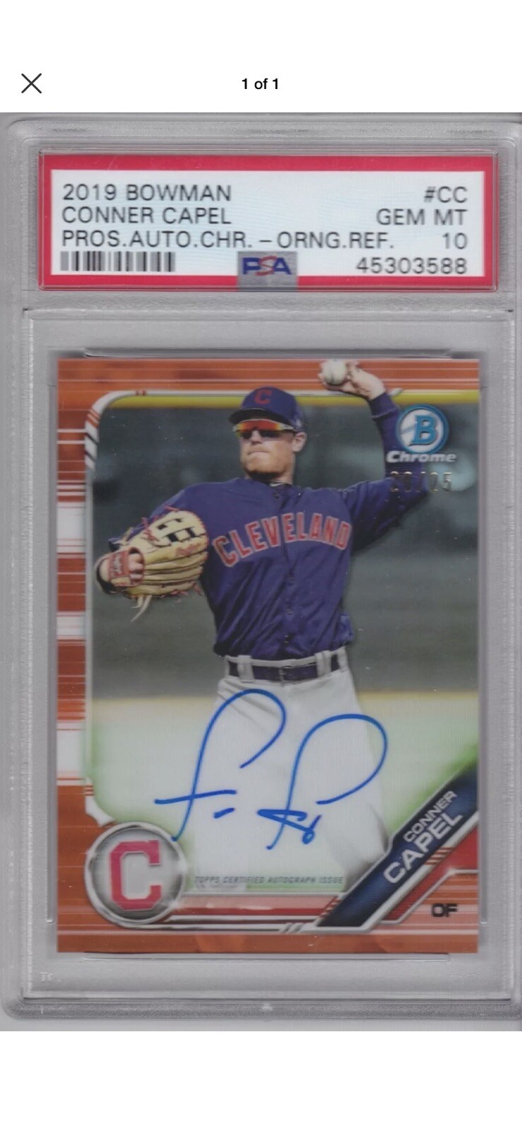 2019 Bowman Chrome Connor Capel Orange Refractor Autograph /25 PSA 10 ...