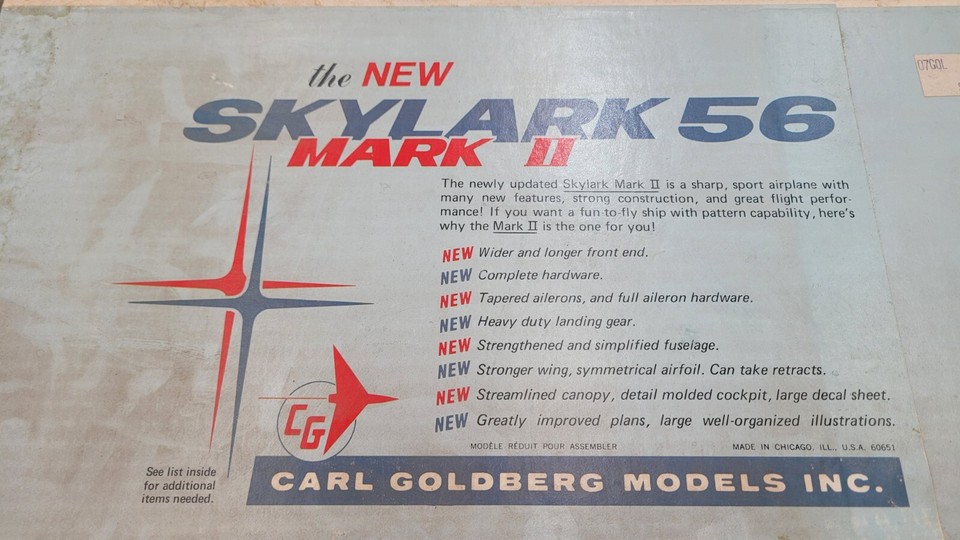 CARL GOLDBERG RC Balsa Wood Aircraft Model Plane Kit Skylark 56 Mark II ...