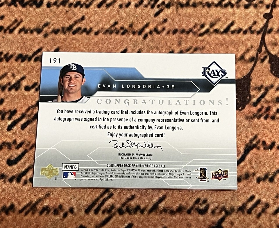 2008 Upper Deck SP Authentic Evan Longoria Rookie Auto SSP /350 🔥🔥 | eBay