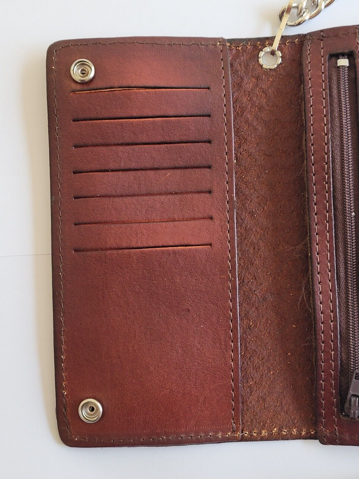 Rustic Genuine Leather Trucker Biker 7" Wallet W/ Chain Basket Weave | eBay