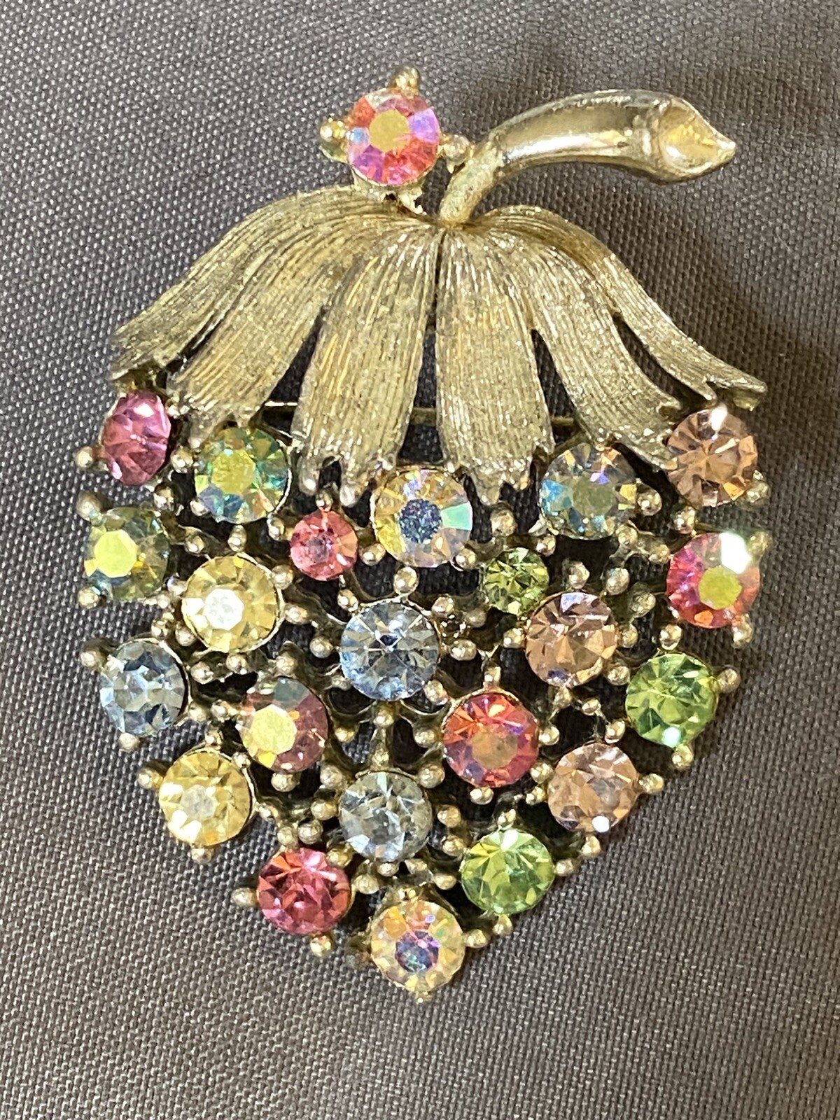 Vintage Lisner Strawberry Aurora Borealis Brooch Pin … - Gem