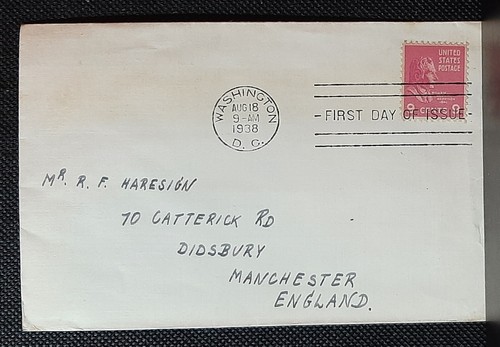 (USA-263) USA 1938 FDC SG810 William Henry Harrison WASHINGTON DC ...