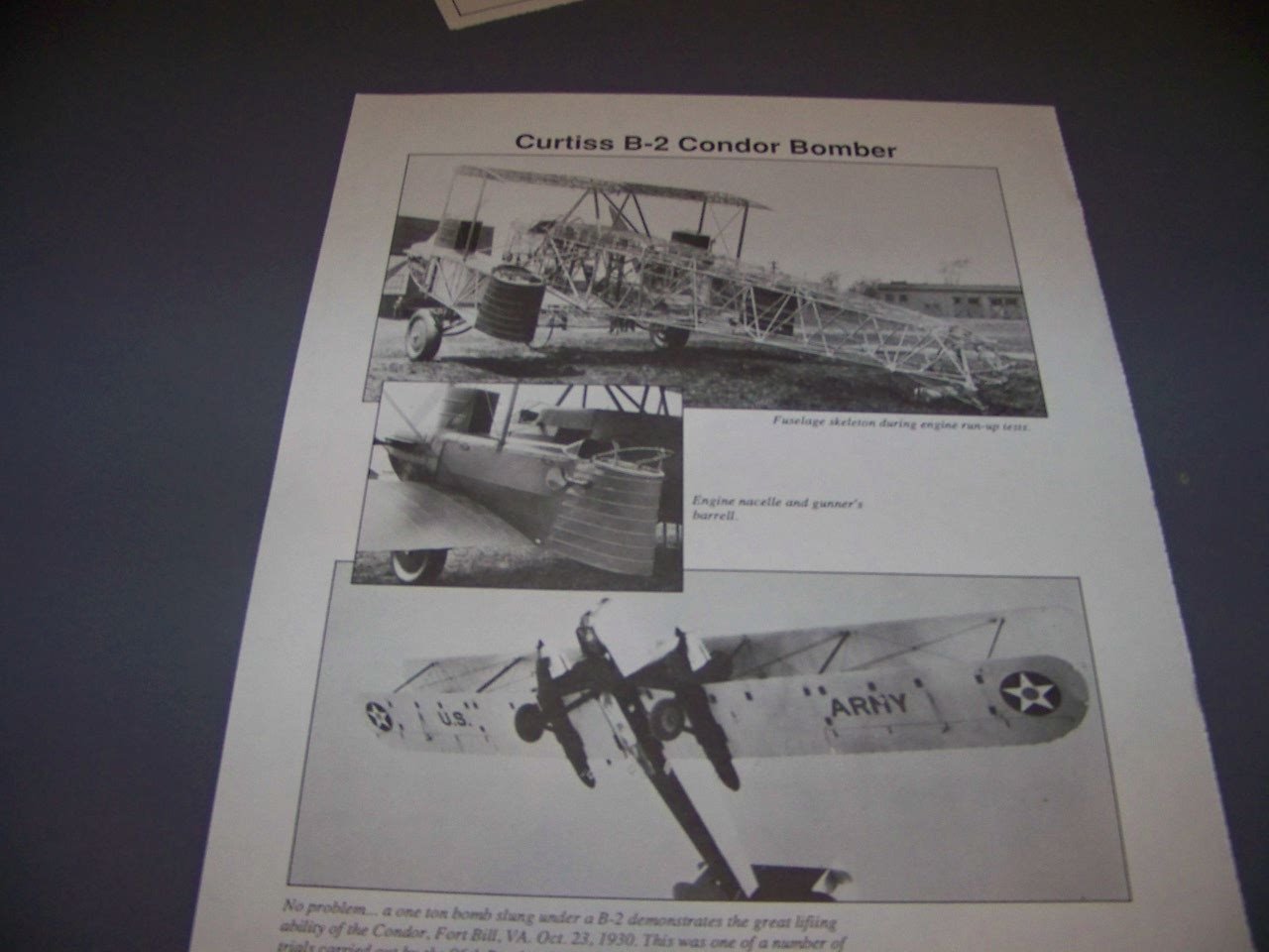 VINTAGE..CURTISS B-2 CONDOR... 3-VIEWS/SPECS/MEASUREMENTS...RARE! (727C ...
