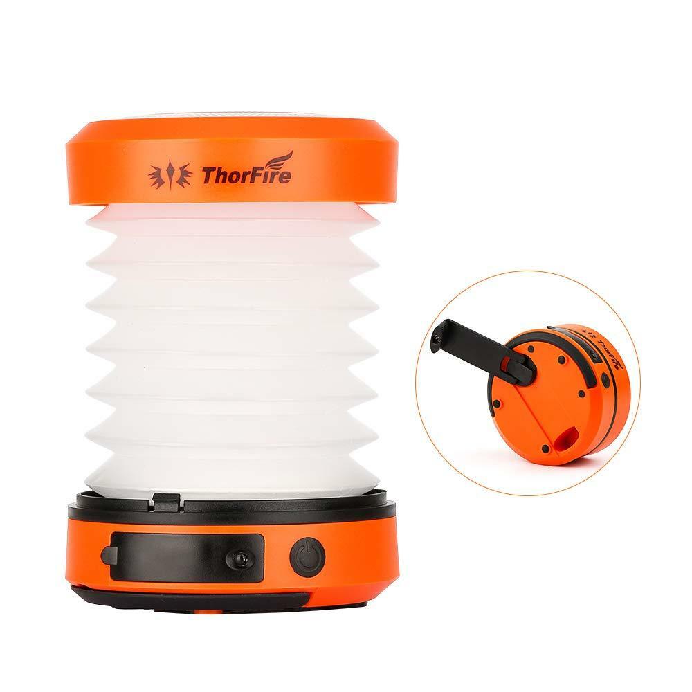 Thorfire LED Camping Lantern Lights Hand Crank USB Rechargeable Orange ...
