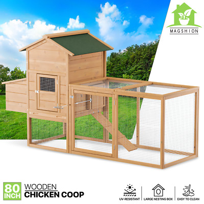 [RAMP+NESTING BOX]Wooden Rabbit Hutch Chicken Coop Poultry House Pet ...