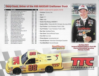 2001 TERRY COOK "TTC TRANSMISSIONS SEALMASTER" #88 NASCAR TRUCK SERIES ...