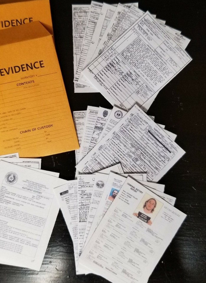 1/6 SCALE Mini Police Homicide CSI Paperwork, 2 Folders, 2 Evidence, 20 ...
