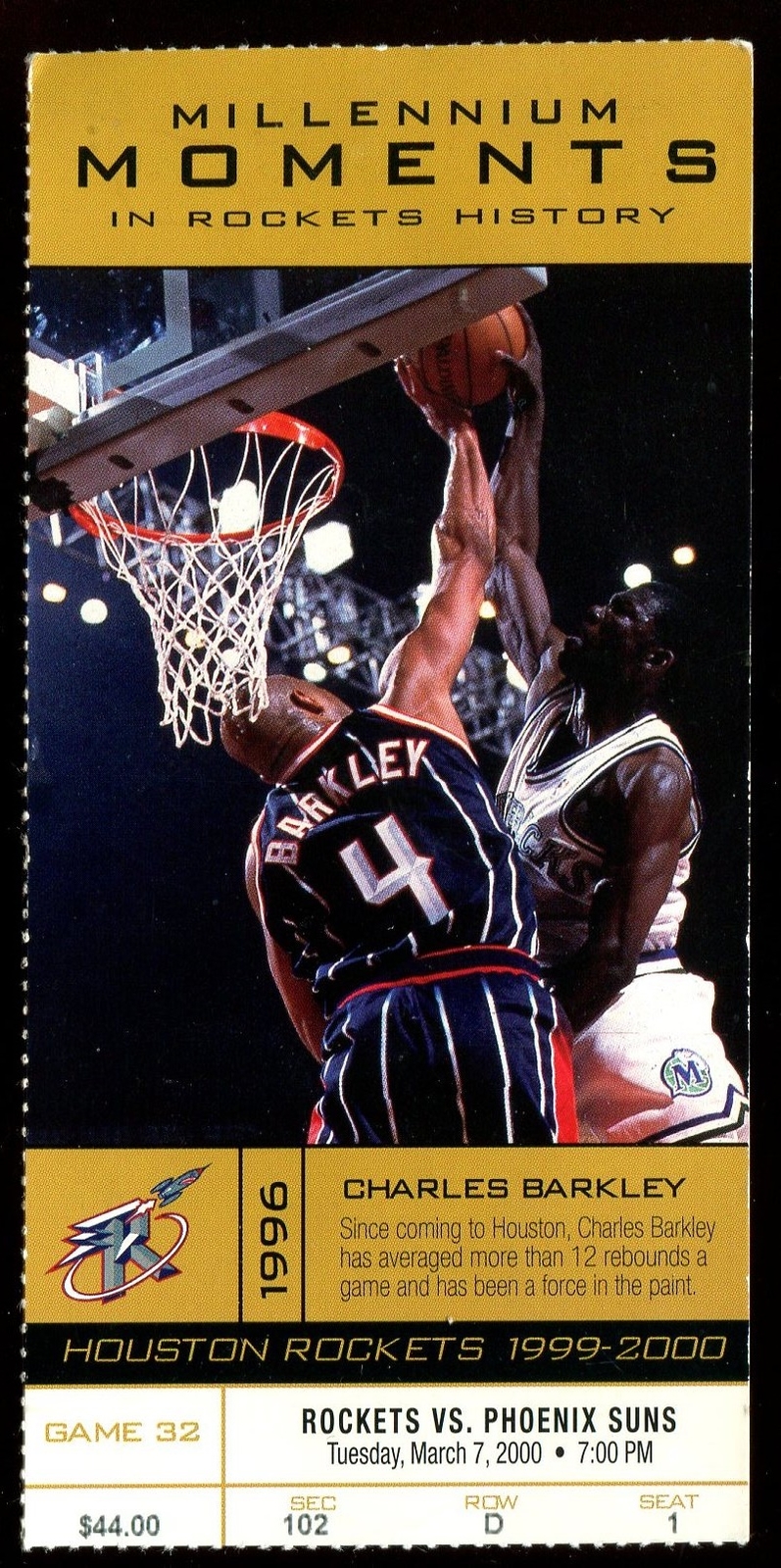 Ticket Basketball Houston Rockets 2000 3/4 New Jersey Nets | eBay