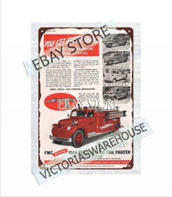 1947 Vestal New York Fire Department Truck Fire Fighter tin sign cool ...