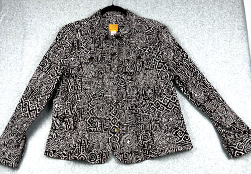 Ruby Rd Jacket Women’s 12 Brown White Abstract Print Cotton Stretch ...