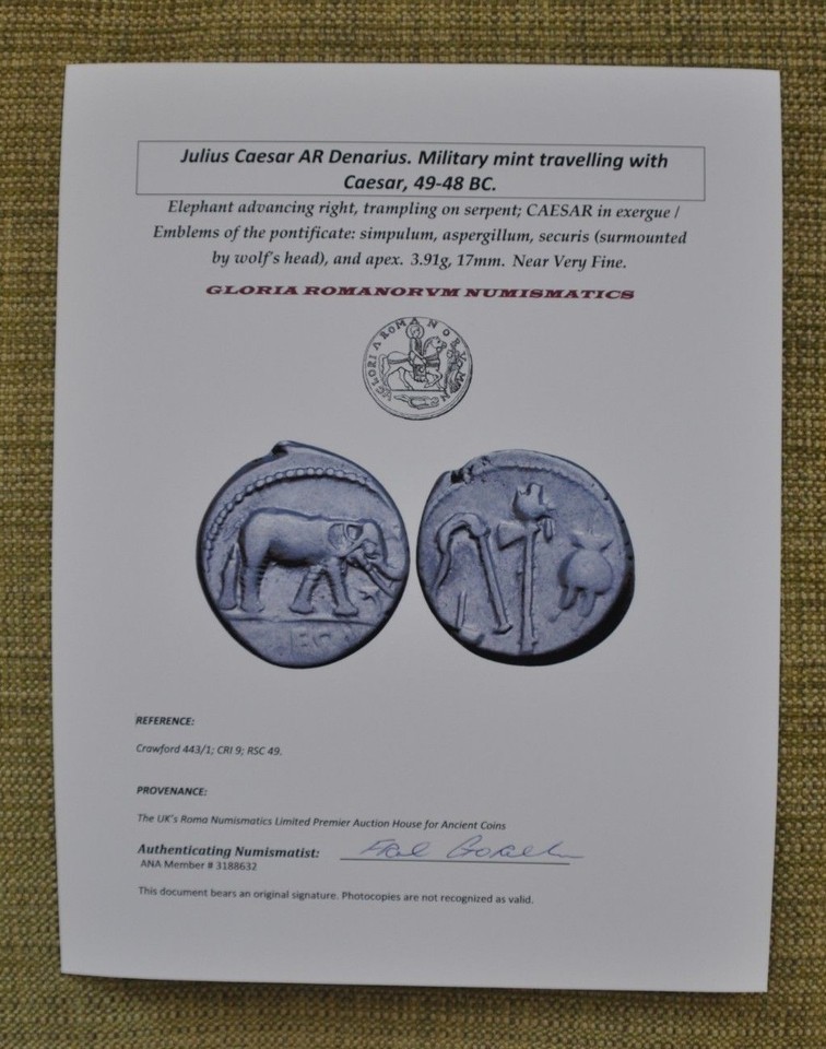 Julius Caesar Authentic Ancient Roman "Elephant" Silver Denarius Coin ...
