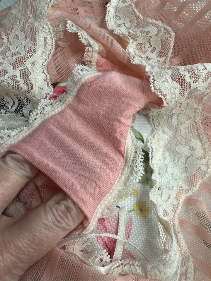 Vtg Panties Sheer Bikini Peach Stripes Lace Large Open Gusset No Tag ...