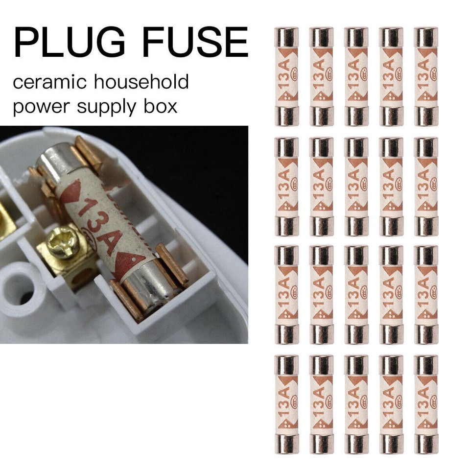 100x 13A Domestic Fuses Plug Top Household Mains 13amp Cartridge Fuse ...