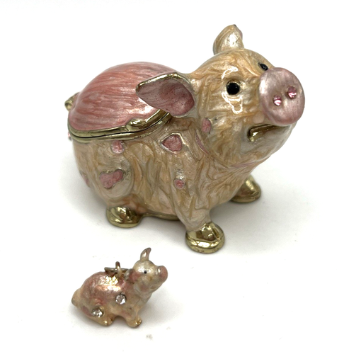 Treasures Jeweled Crystal Enamel Pig Trinket Box and Pendant Charm ...