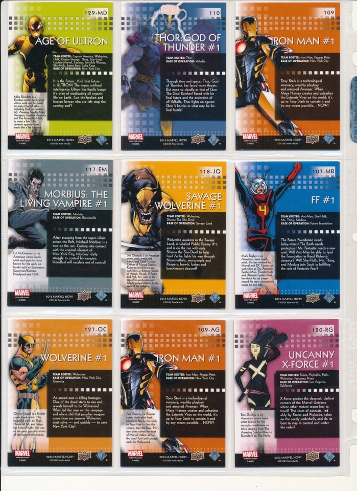 2013 Upper Deck Marvel Now Covers Mixed Short Print Lot of (9) Cards #3 ...