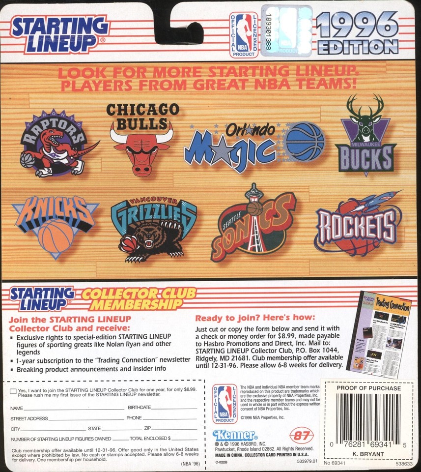 J | 1996 Kenner NBA | Starting Lineup | Kobe Bryant Figure & Card | eBay