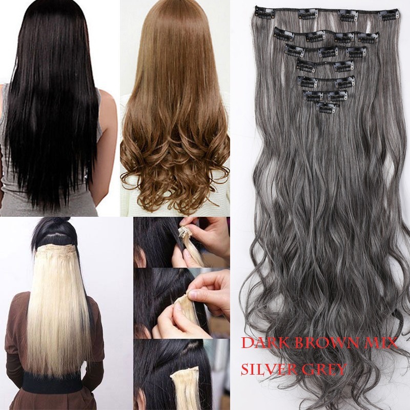 Real Thick Clip In Hair Extensions Straight Full Head as Human Hair ...