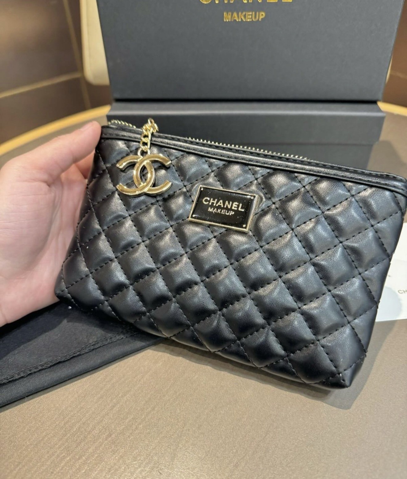 CHANEL Quilted Cosmetic Pouch GWP with Gold CC Zipper - New
