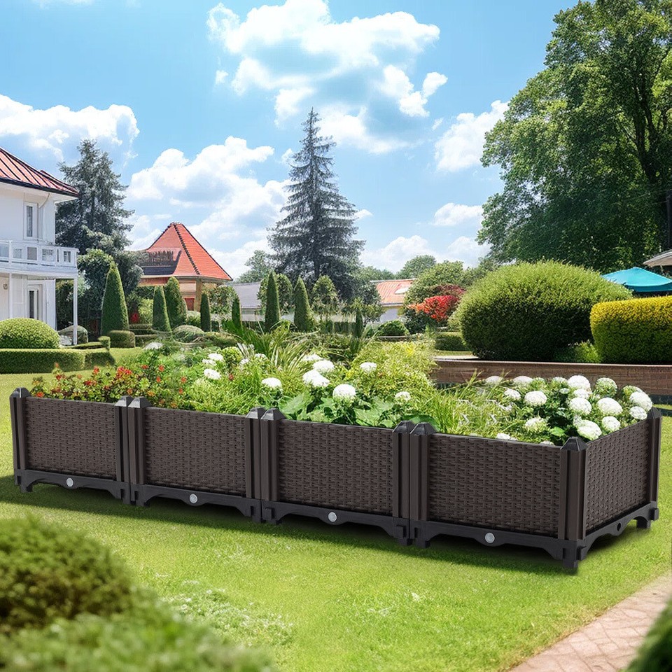 Large Plastic Trough Garden Raised Bed Outdoor Vegetable Planter Flower ...