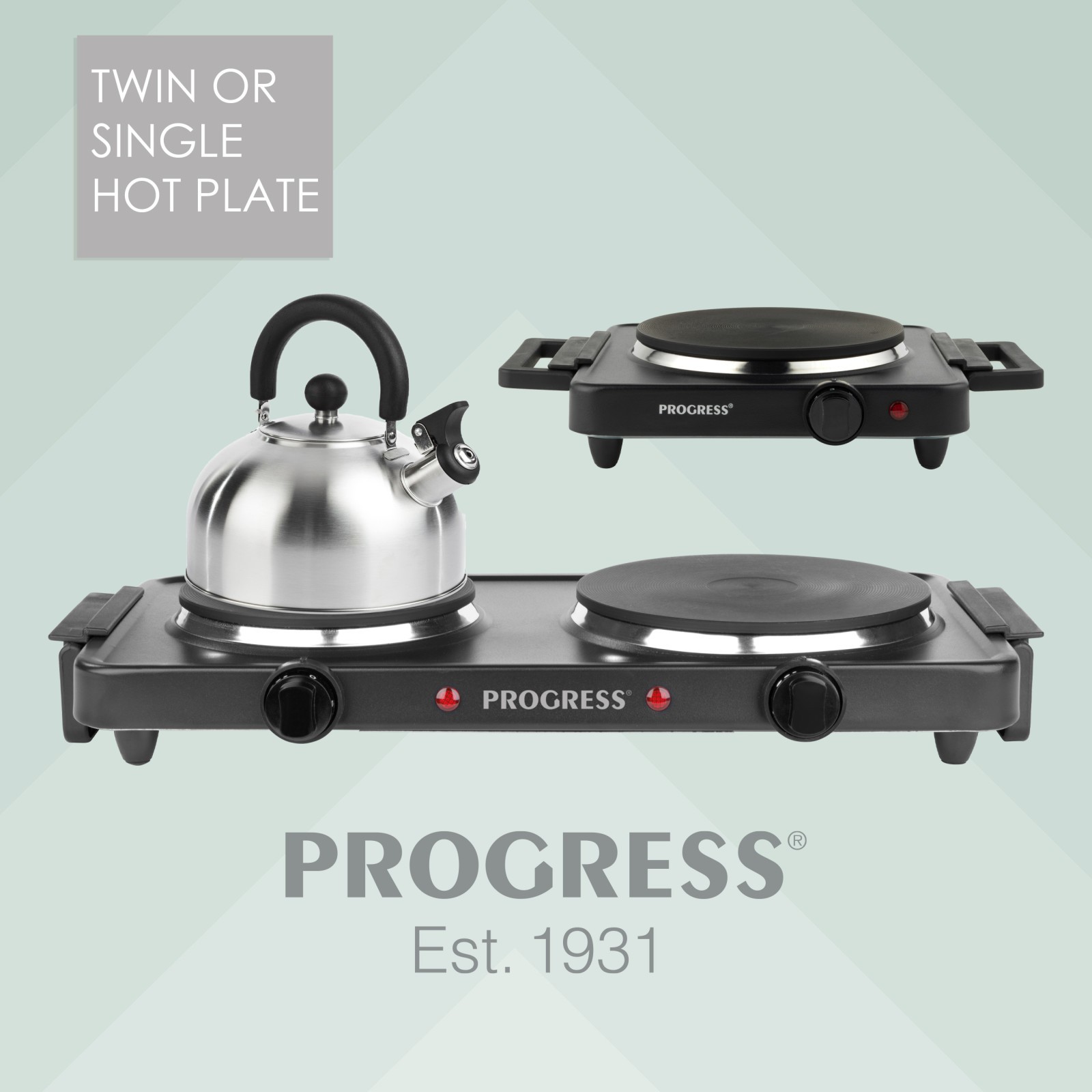 Progress Twin Hot Plate Electric Portable Tabletop Cooker Kitchen Hob ...