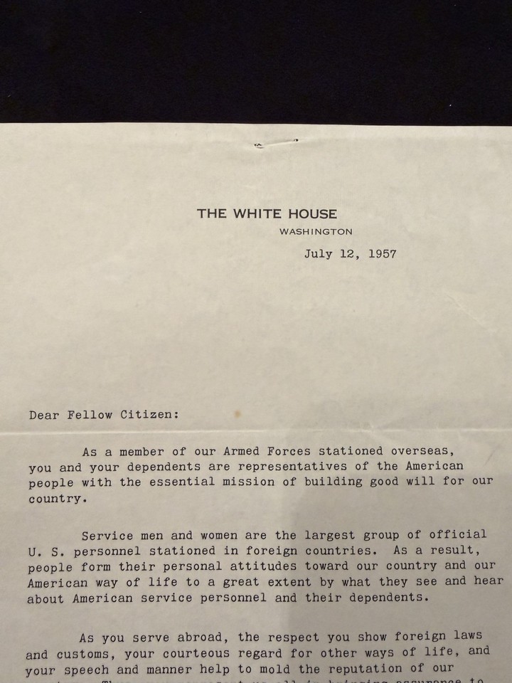 1957 President Dwight D. Eisenhower Typed White House Letter, facsimile ...
