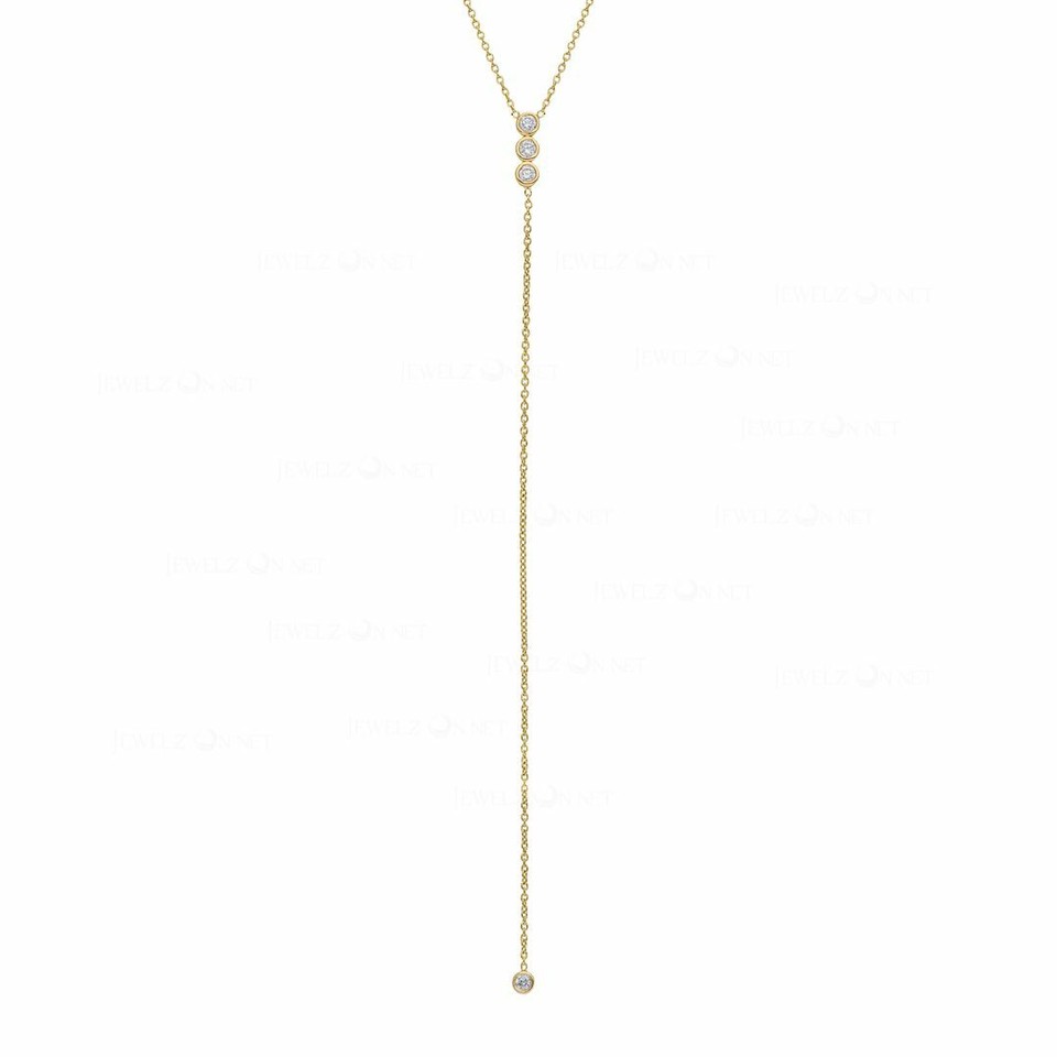 Natural Diamond Drop Chain Necklace in 14k Yellow Gold Handmade NEW ...