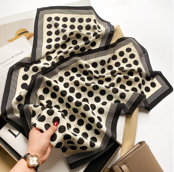 100% Mulberry Silk Crepe Shawl Dots Print Neckerchief Oblong Scarf ...