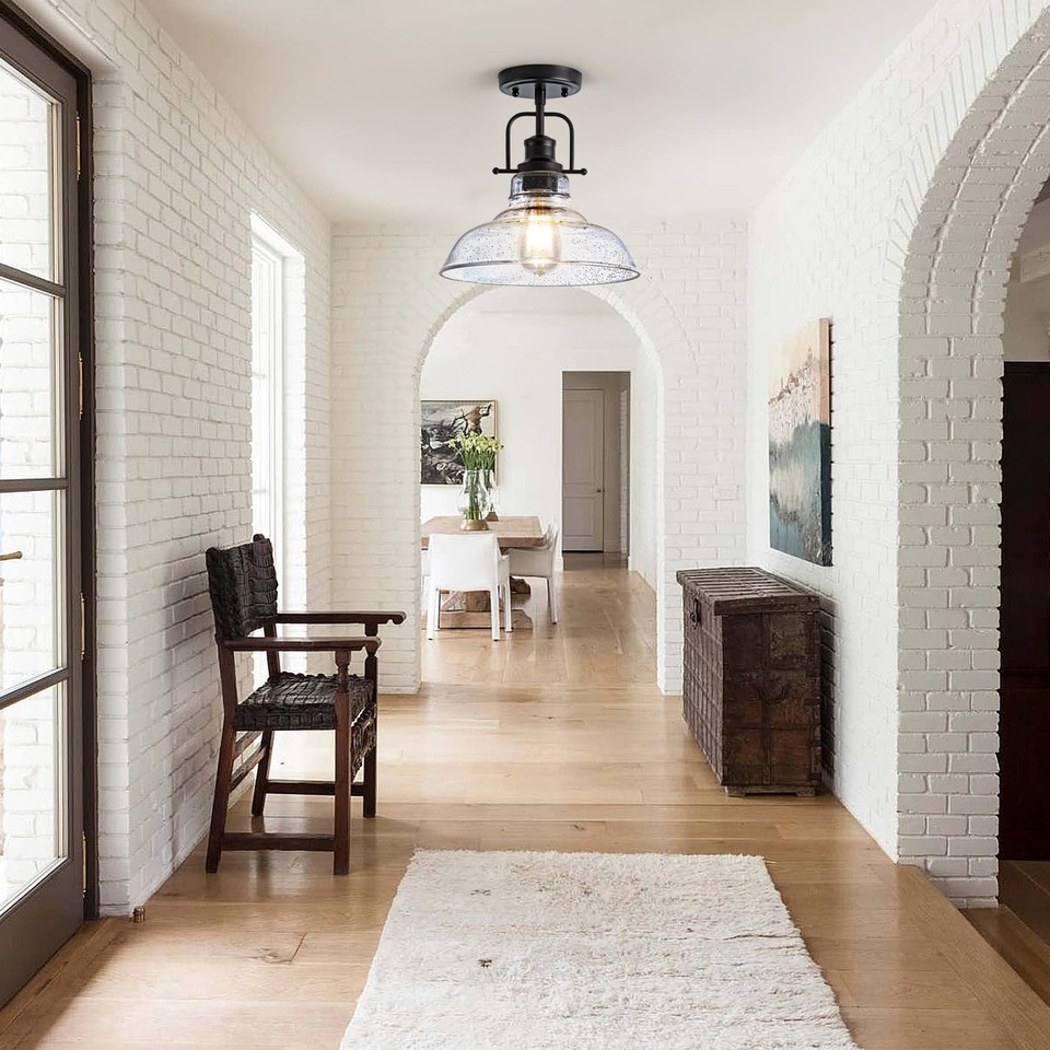 Flush Mount Ceiling Light Fixture Bulb Included Black Metal Frame ...