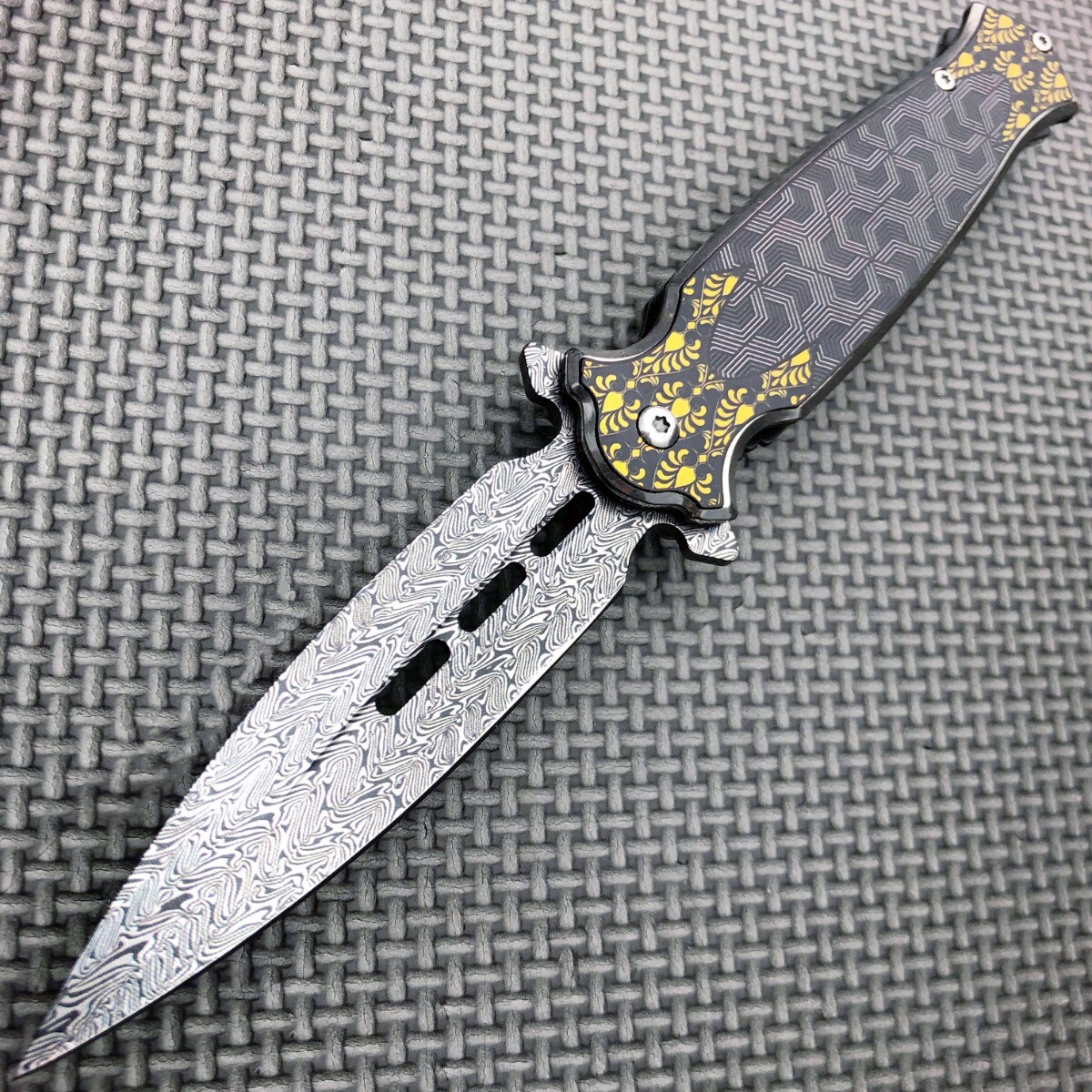 8.25" Damascus Etch Style Dirk Dagger Spring Open Assisted Pocket Knife ...