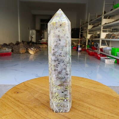 675g Natural Jade Stone obelisk Quartz Crystal Energy column Reiki ...