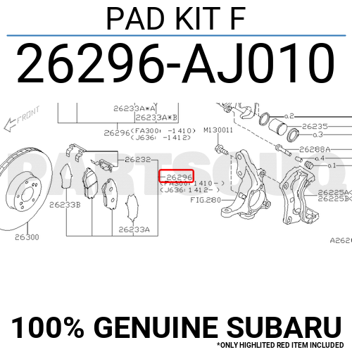 26296AJ010 Genuine Subaru PAD KIT F 26296-AJ010 | eBay