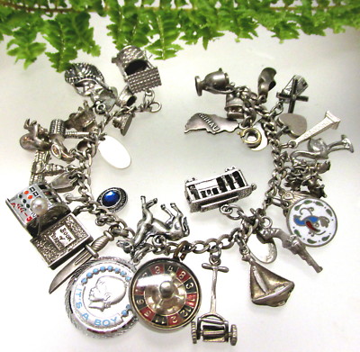 VTG STERLING CHARM BRACELET ROULETTE WHEEL VEGAS MICE SLOT MACHINE ...