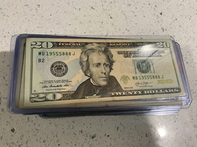 Rare Trinary Note Fancy US Serial Number 20 Dollar Bill MB 19555888 J ...