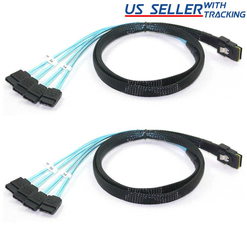 2x Mini SAS to 4 SATA SFF-8087 Multi-Lane Forward Breakout Splitter ...