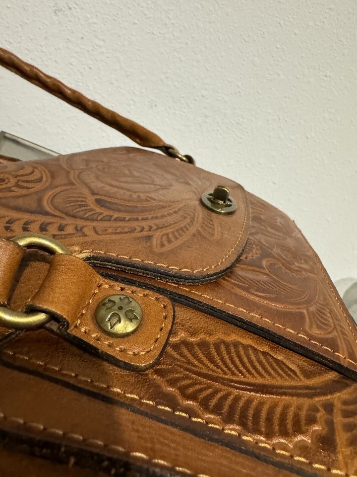 Patricia Nash Leather SANABRIA Brown Tan Tooled Leather Satchel Bag ...