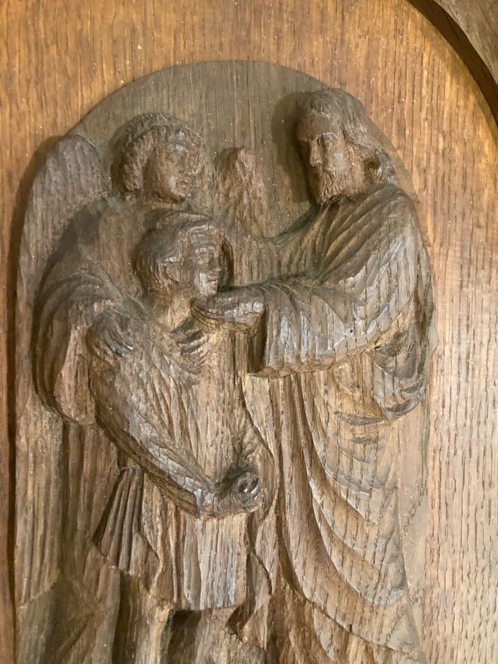 Antique religious wood carved relief wall plaque panel jesus blessing ...