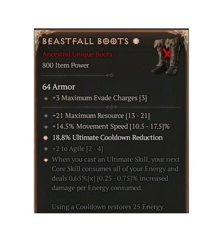 Diablo 4 Season 9 Beastfall Boots 1GA 0.65% Unique Item Rogue Gear ...