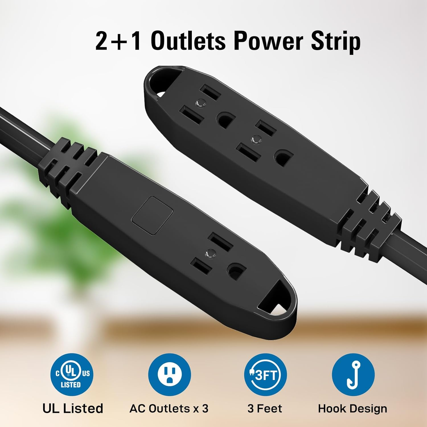 3ft 3-Outlet Extension Cord, Kasonic UL Listed, 16/3 SJTW 3-Wire ...