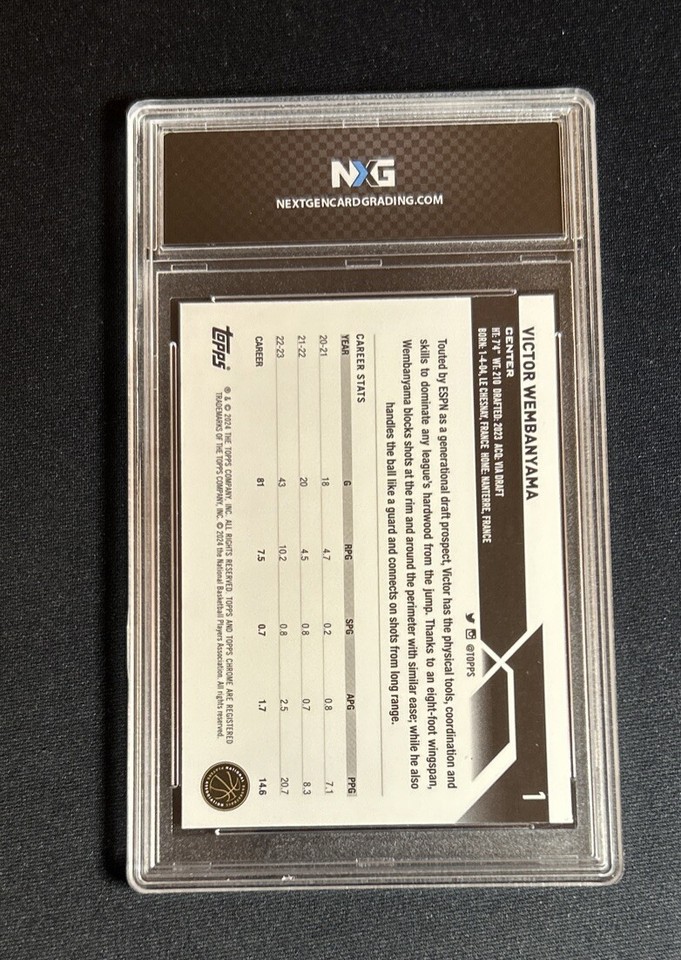 Victor Wembanyama 2023 Topps Chrome RC Rookie #1 Graded NXG 9 Mint ...