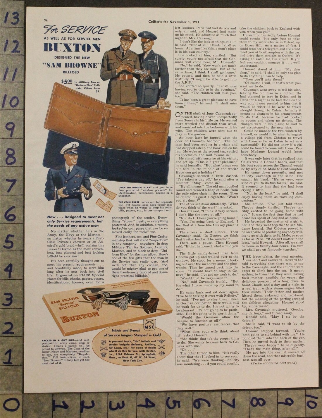 1941 MILITARY FASHION SAM BROWNE BILLFOLD WARTIME WW2 WALLET AD SERVICE ...