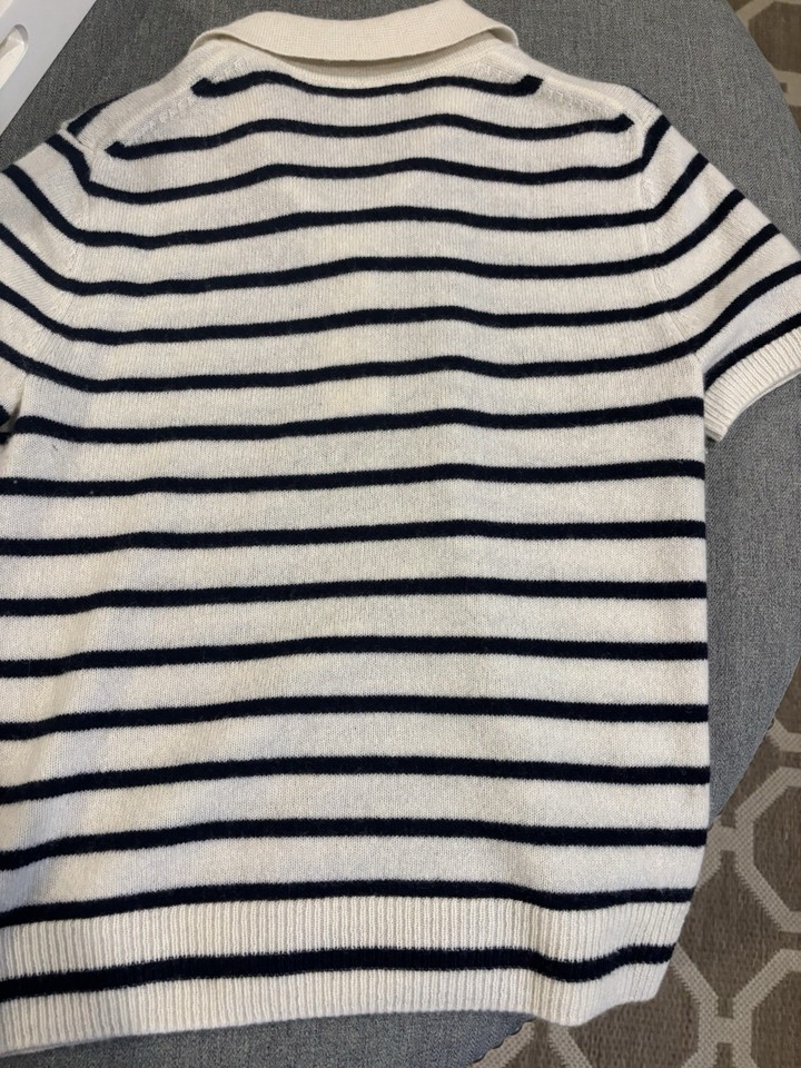 Veronica Beard Brandt Striped Cashmere Polo Womens Small Ivory Navy ...