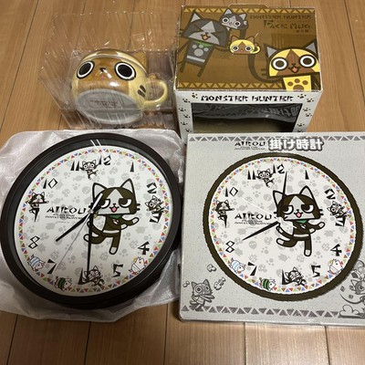 LOT 3 MONSTER HUNTER Palico AIROU Mug cup & wall clock set F42876 ...