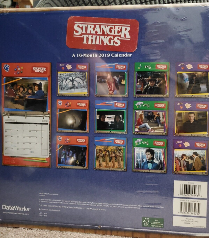 Stranger Things TV Series 16 Month 2019 Photo Filled Wall Calendar NEW ...