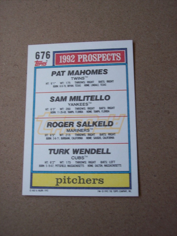 Patrick Mahomes 1992 Topps GOLD baseball Rookie Card #676 NM or better ...