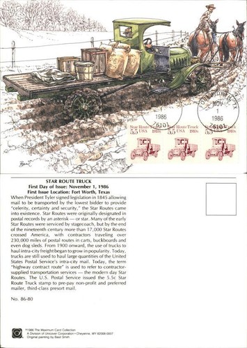 Maximum Card 1910s Star Route Truck 1986 Fort Worth,TX Postcard 5.5c x ...